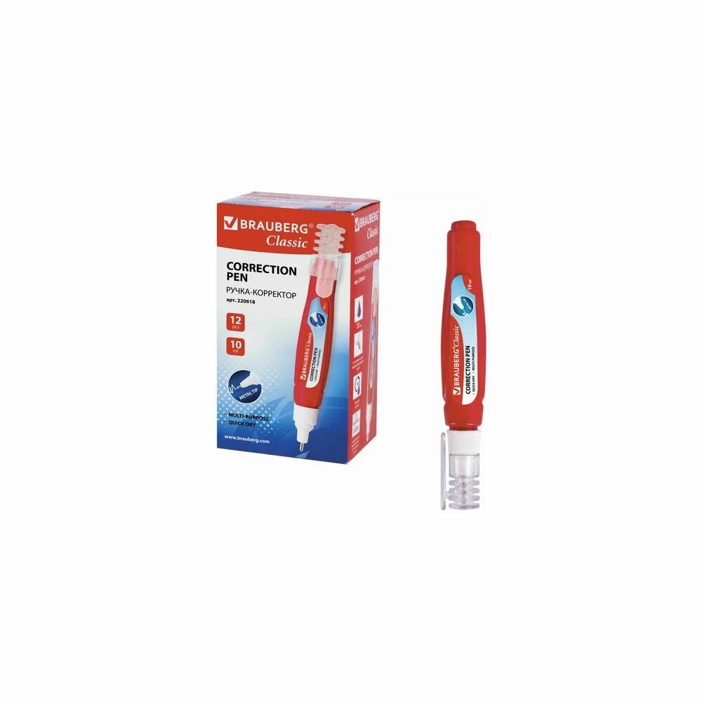 Ручка-корректор 12 шт в упаковке BRAUBERG 10мл метал. наконечник 220618