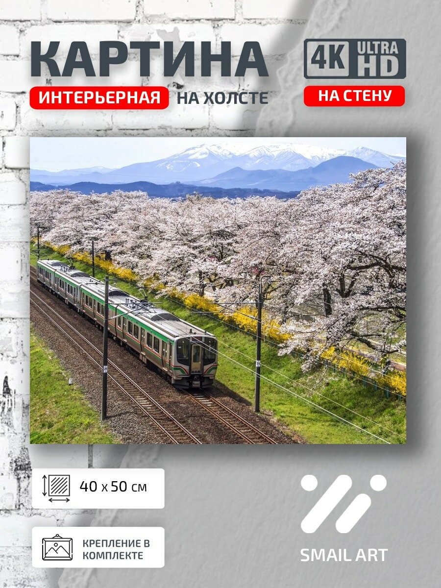 Картина на холсте интерьерная 40 на 50 на стену Пейзаж поезд для студии атмосфера