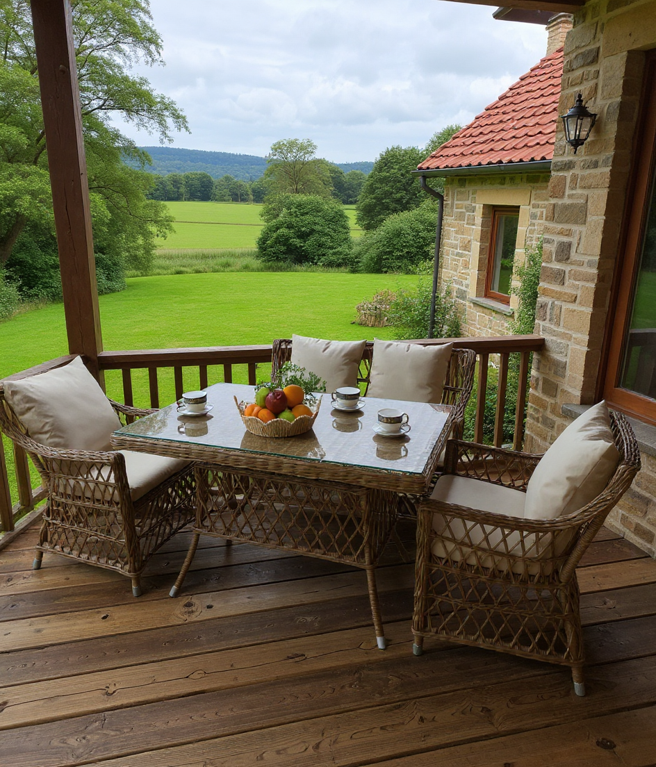 Комплект плетеной мебели из искусственного ротанга "Лайм" на 4 персоны с подушками (цвет Коньяк)