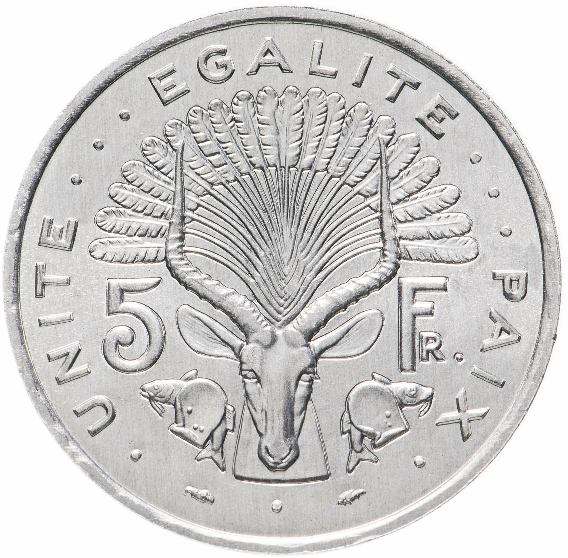 Джибути 5 франков francs 1986-1991 , Алюминий, в сохранности UNC