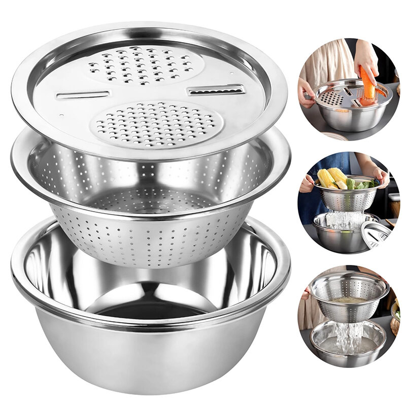 Миска с теркой 9", нержавеющая сталь, многофункциональная, для салатов, овощей