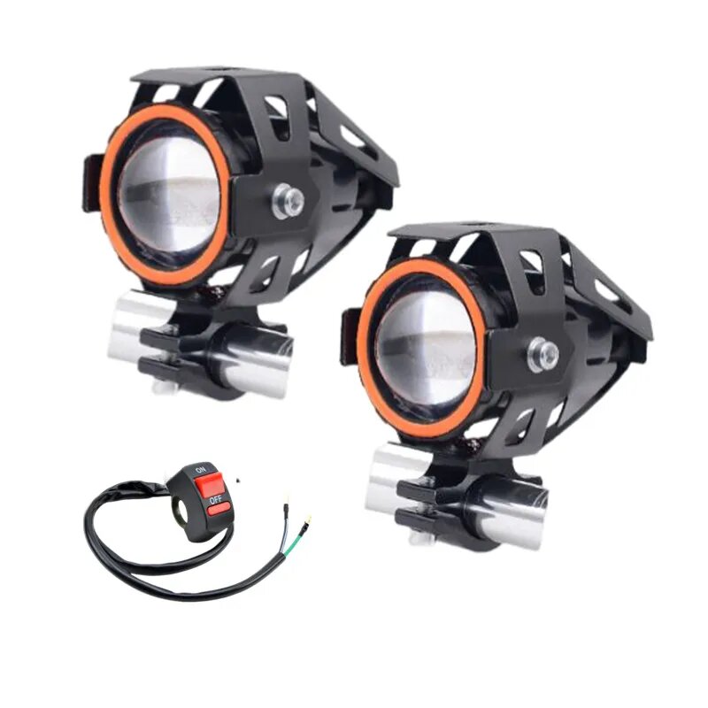 2 × светодиодный мини-фара для мотоцикла «ангельский глаз», вспомогательная лампа дальнего света, светодиодный фонарик, передний прожектор для мотоцикла, аксессуары для скутера ATV Оранжевый, 2pcs Red