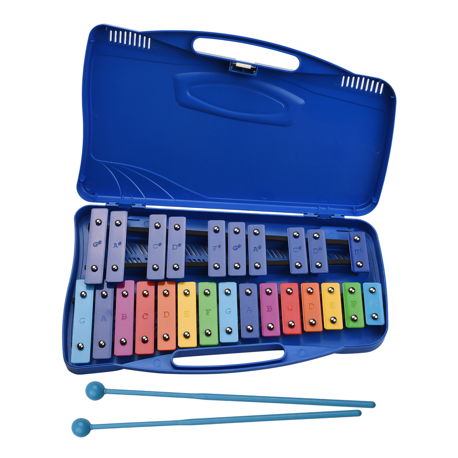 25 Notes Glockenspiel Xylophone с корпусом и 2 клюшками для детей, материал: алюминиевая пластина и пластиковый корпус, цвет: синий / розовый / красный, размер изделия: 38.8*23.2*4.3 см, вес изделия: 1303 г, размер упаковки: 42*25*4.5 см, вес упаковки: