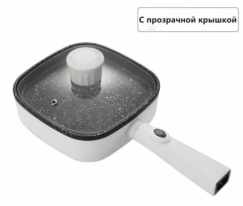 Электросковорода квадратная с крышкой многофункциональная для приготовления оладий, яичницы, завтрака с ячейками