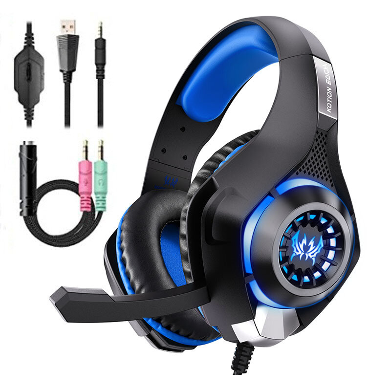 KOTION GS400 Гейм-наушники для PS4 ПК Xbox с 3,5 мм аудиоразъемом Черно-синие