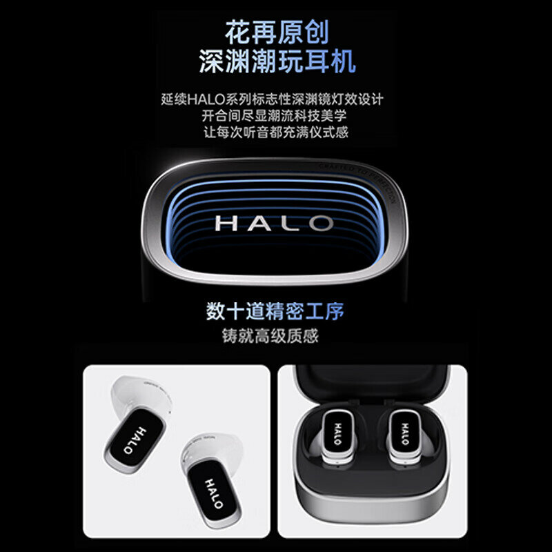 EDIFIER Halo Buds Abyss Полу-вкладные Bluetooth-наушники с RGB-подсветкой, 41 ч. автономности, низкая задержка для