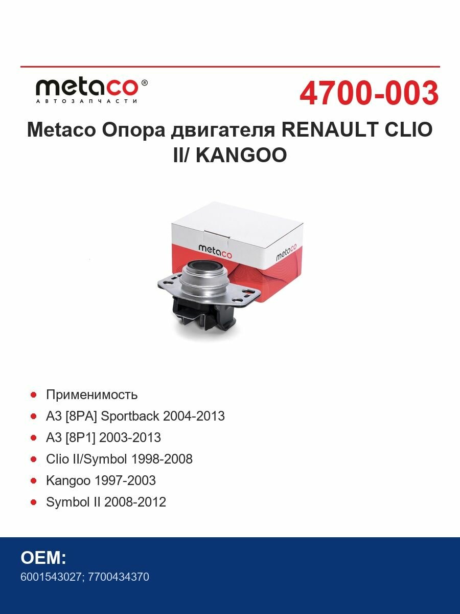 Metaco Опора двигателя RENAULT CLIO II/ KANGOO