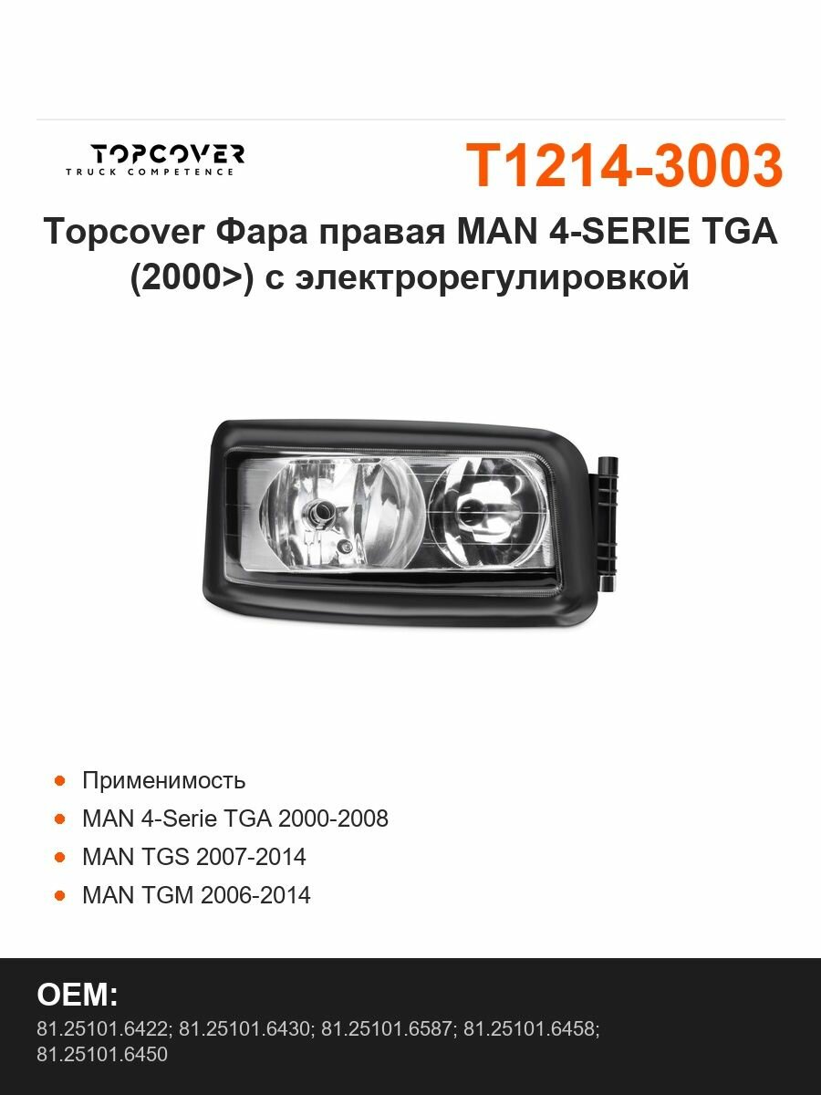Topcover Фара правая MAN 4-SERIE TGA (2000>) с электрорегулировкой