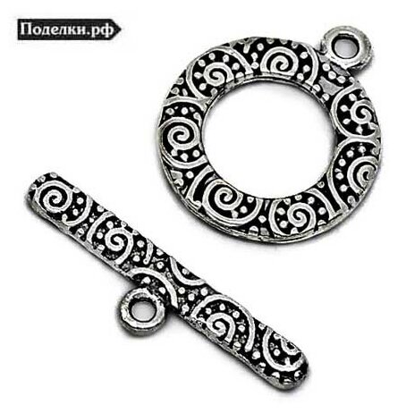 Фурнитура для бижутерии Тогл Экзотик узорный 0002641 серебряный цвет 19x16 мм (застежка 24x6 мм), цена за 2 шт.
