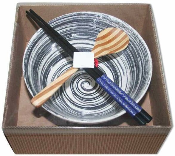 Обеденный набор Putian, на 1 человека, пиала, ложка, палочки, держатель, фаянс, бамбук