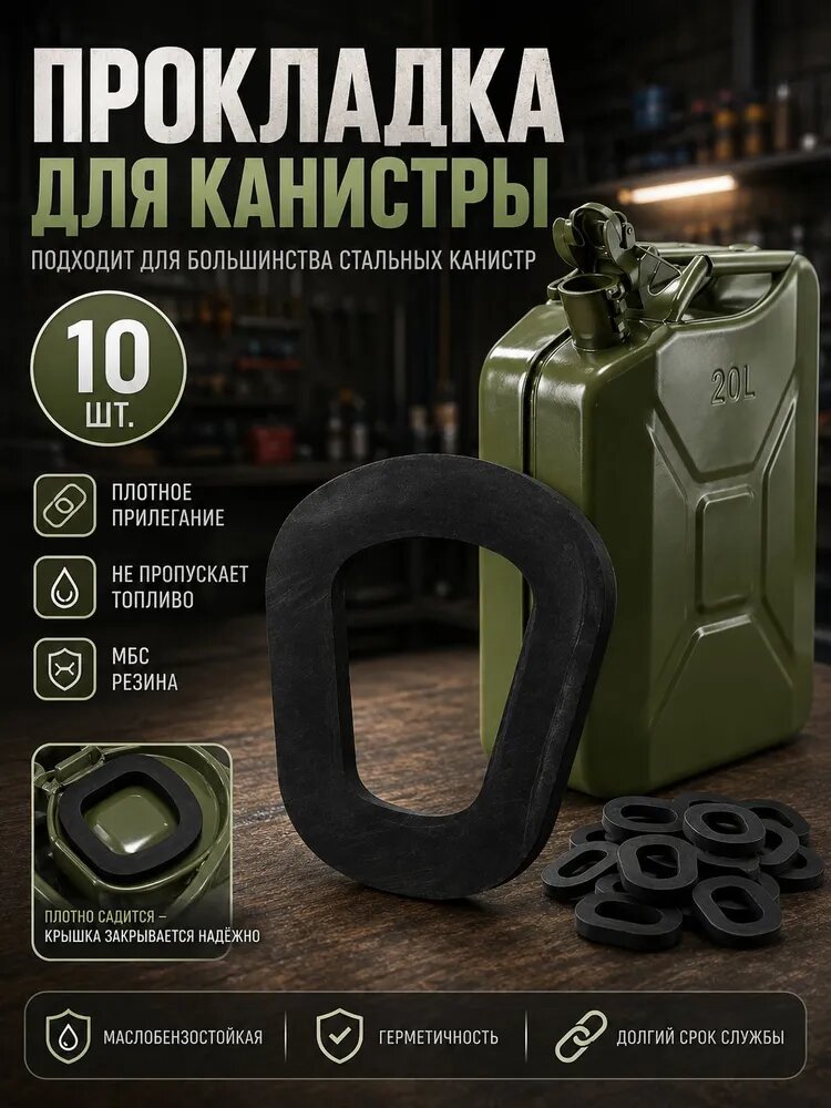 Прокладка для канистры ГСМ, 10 шт, маслобензостойкая резина, универсальная, для канистр 5-20 л