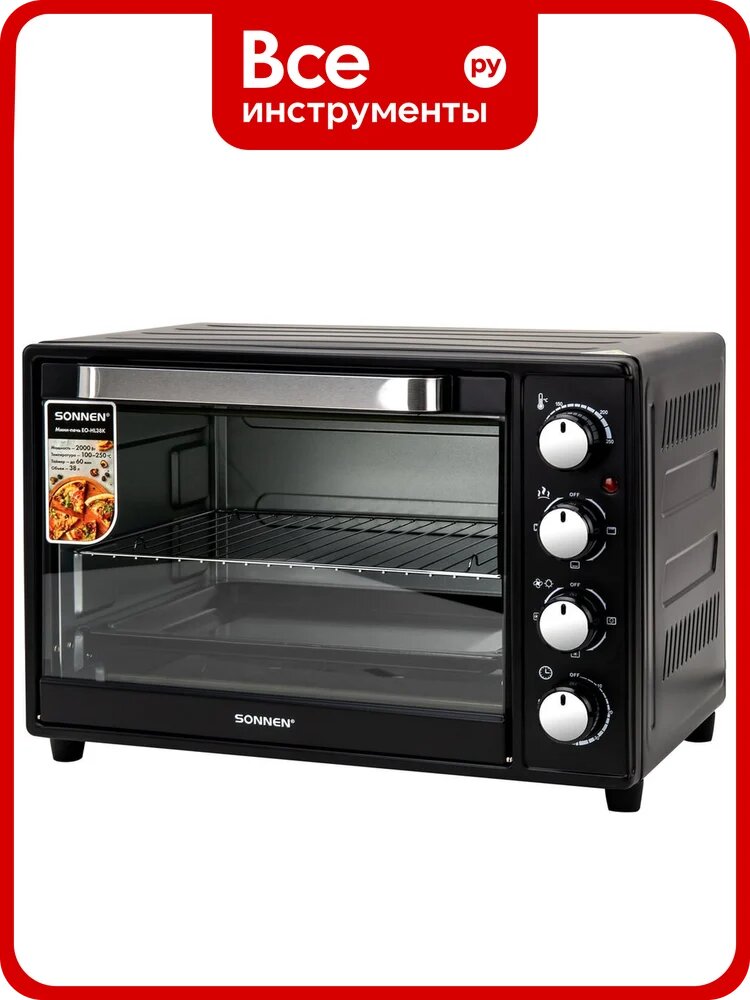 Мини-печь электрическая SONNEN EO-HL38K, 2000 Вт, 38 л, 3 режима нагрева, конвекция, таймер 458306