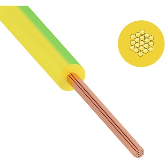 Провод Ккз ПуГВ (ПВ-3) 1,5 кв. мм, 500 метров, медный, ГОСТ, желто-зеленый, 01-8618-3