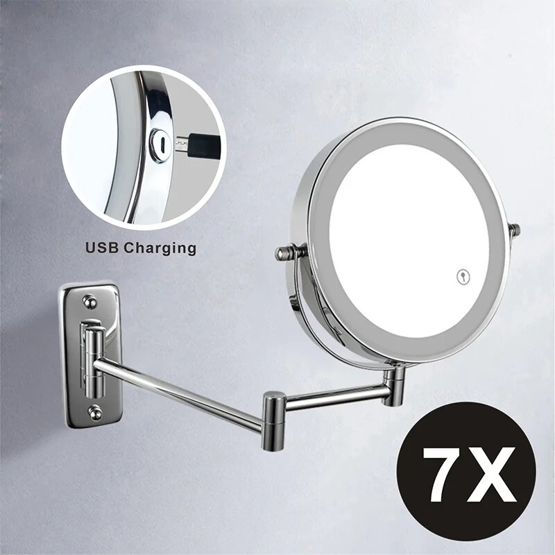 JUNYUU складное зеркало для ванной 7 дюймов 7X Magnifying(USB)