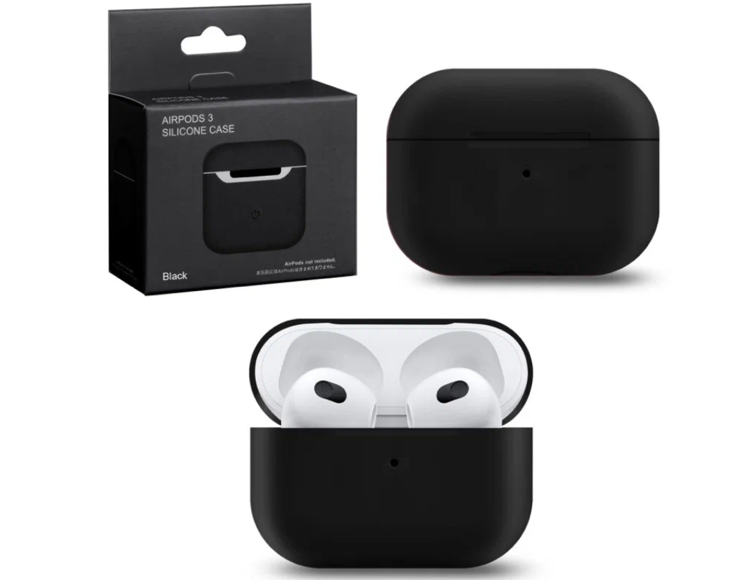 Силиконовый чехол для наушников AirPods 3( черный), защита от царапин
