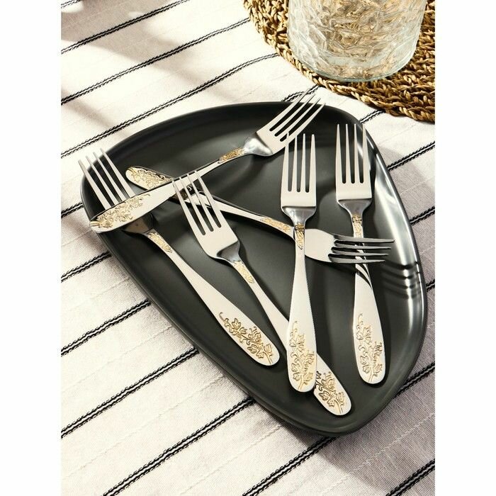 Набор вилок столовых Доляна Букет , h 20,5 см, 6 шт, цвет серебряный