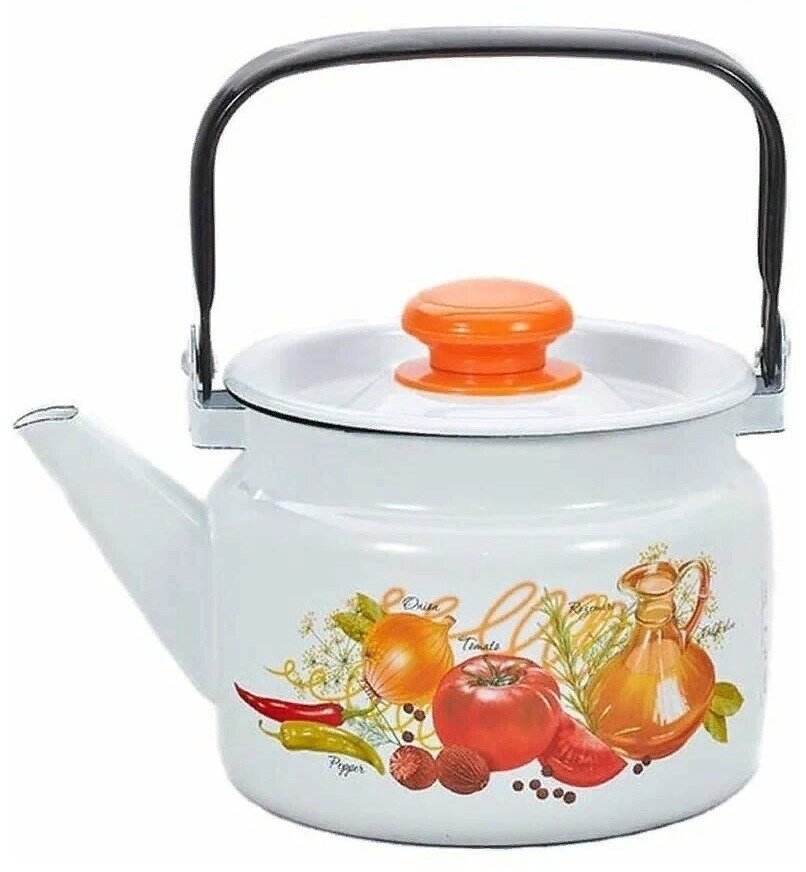 Чайник для плиты Лысьвенские эмали Итальянская кухня С-2713П2/4Рч с подвижной ручкой из эмалированной стали белый 3.5л / для кипячения воды / кухонная посуда для всех видов плит