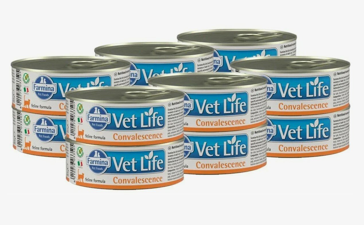 Диетические консервы для кошек Farmina Vet Life Convalescence в период выздоровления, паштет, упаковка 12 * 85 г