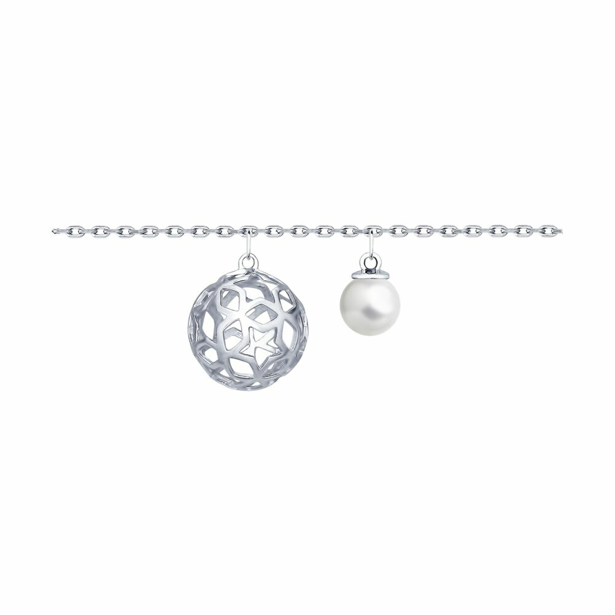 Браслет, серебро, 925 проба, родирование, жемчуг