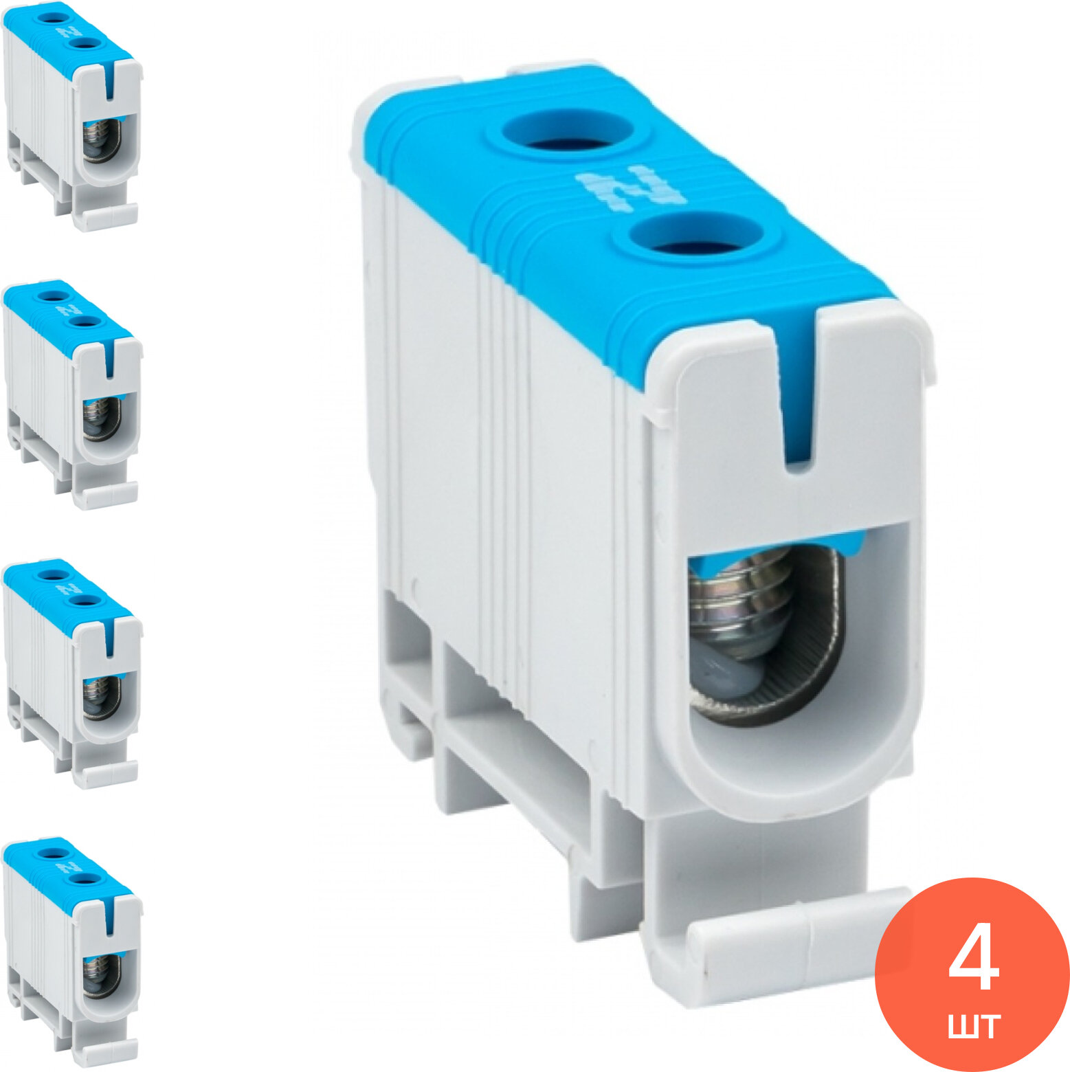Клемма для проводов EKF / ЕКФ PROxima КСВ 16-50 силовая вводная, огнестойкий полиамид, 160А, 49х17.8мм, синий, 1шт. / зажим (комплект из 4 шт)