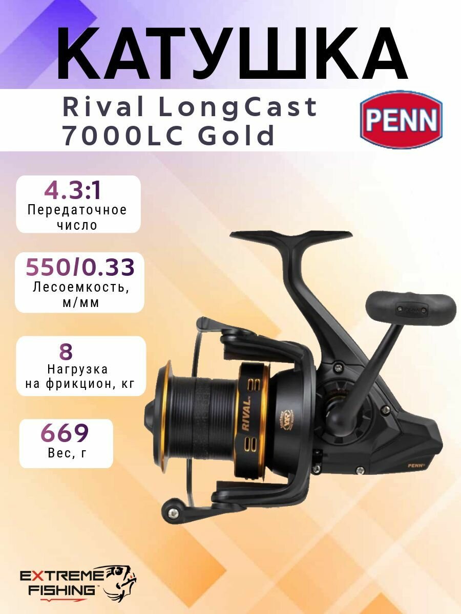 Катушка для дальнего заброса Penn Rival LongCast 7000LC Gold
