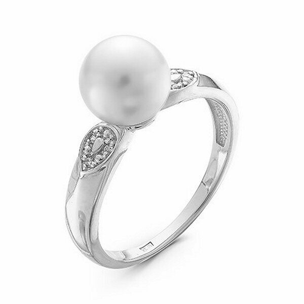 Кольцо, серебро, 925 проба, родирование, жемчуг, фианит