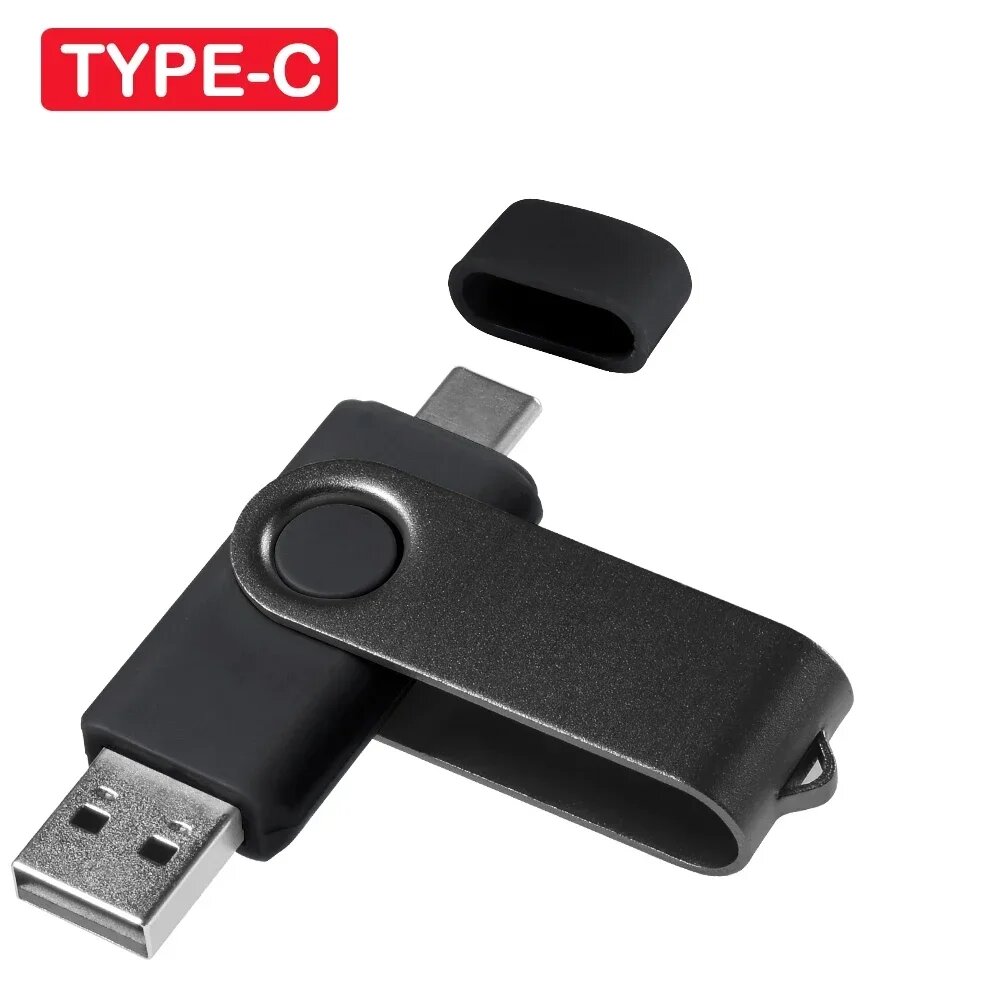 USB 2.0 флешка 16 ГБ, черный, 2-в-1 Type-C