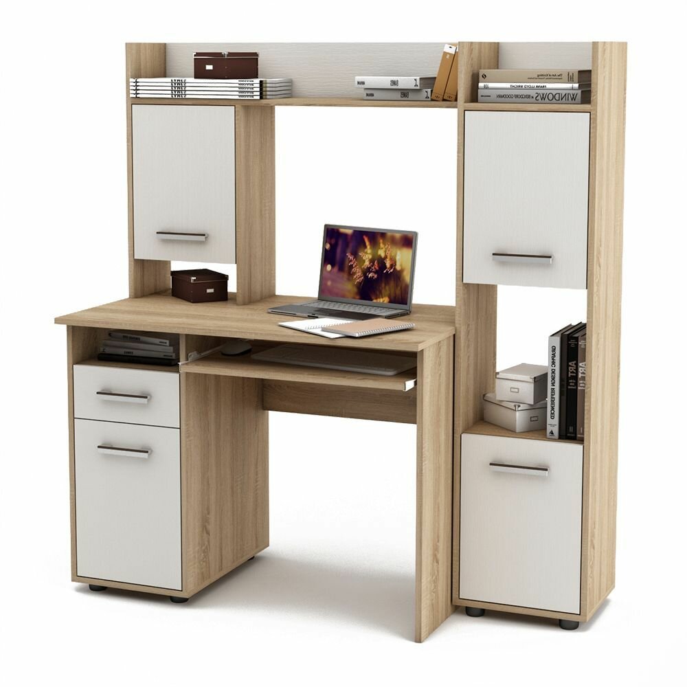 Стол письменный, компьютерный и стеллаж Остин (Ливерпуль) 10К дуб сонома/белое дерево