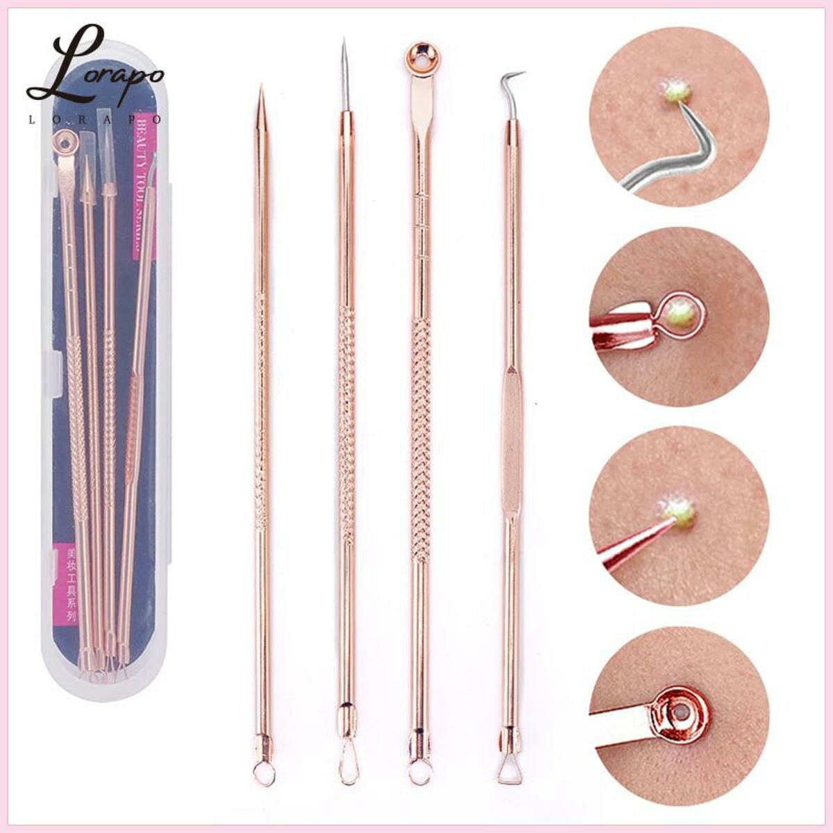 Набор инструментов для удаления прыщей из 4 предметов, уход за кожей лица, очищение прыщей, иглы из нержавеющей стали