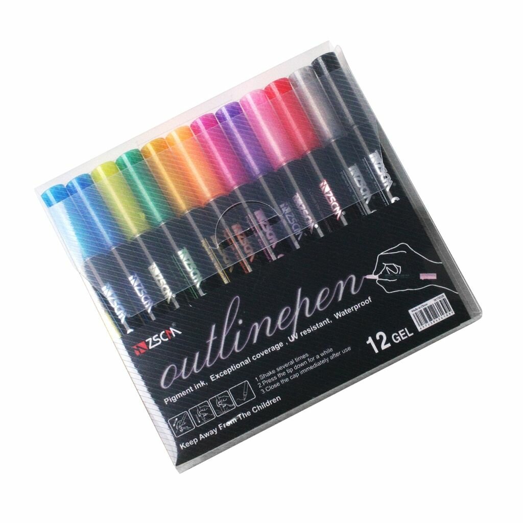 Набор из 12 красочных контурных ручек разных цветов с блестками для детей, двойная линия декоративно-прикладного искусства