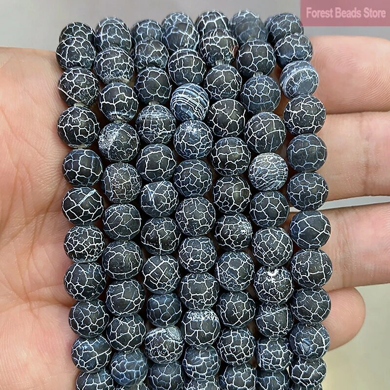 Бусины из черного агата "Морозный краб" JIOWEF 4/6/8/10/12/14 мм 8mm-about 46pcs