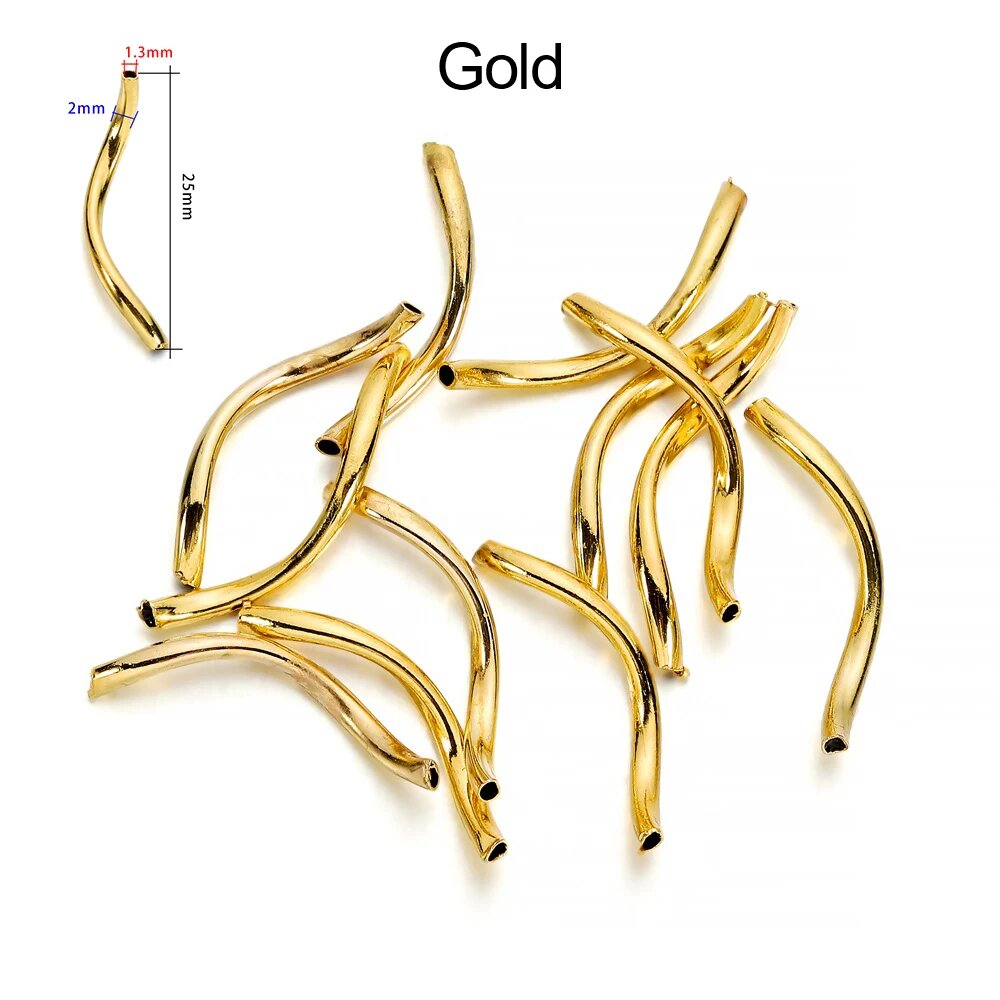 Изогнутые трубки для бижутерии Gold, 100 шт.