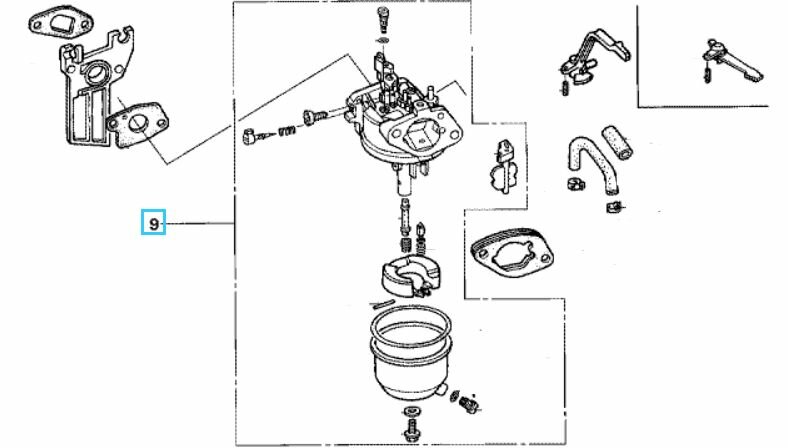 Карбюратор в сборе (BE62C A) для двигателя Honda серии GX120 K1/U1; Артикул Honda: 16100ZK7U31 (Оригинал)