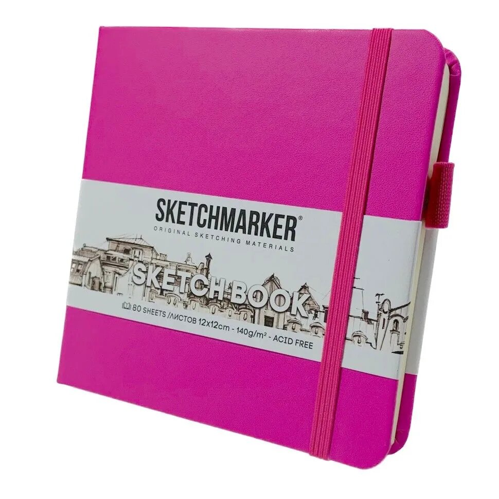 Блокнот для записей и зарисовок 12x12см Sketchmarker розовый 160 стр в твердой обложке (23142322SM)