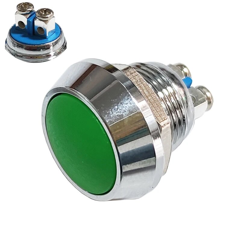 12 мм цветной металлический кнопочный переключатель с шариковой поверхностью 250 В, 3 А, отсутствует стандартная блокировка, мгновенный автоматический сброс при нажатии IP65, 2 типа установки