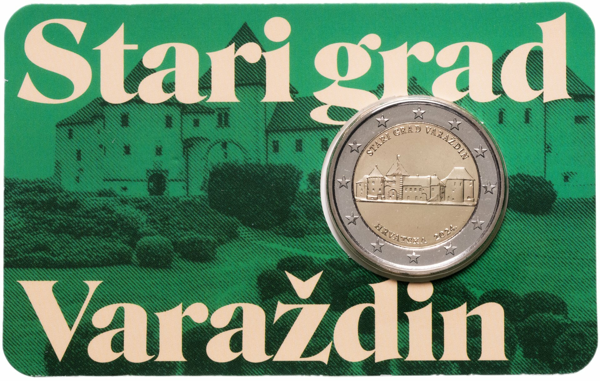 Хорватия 2 евро 2024 "Старый город Вараджин" в коинкарте, Биметалл, в сохранности UNC