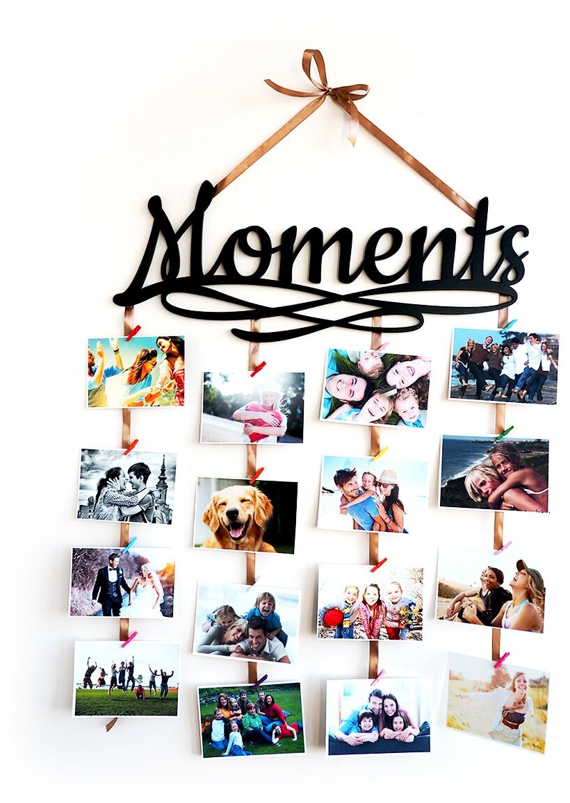 Фоторамка Roomton "Moments" на 30 фото, с настенным креплением, дерево, 55х60 см, гирлянда
