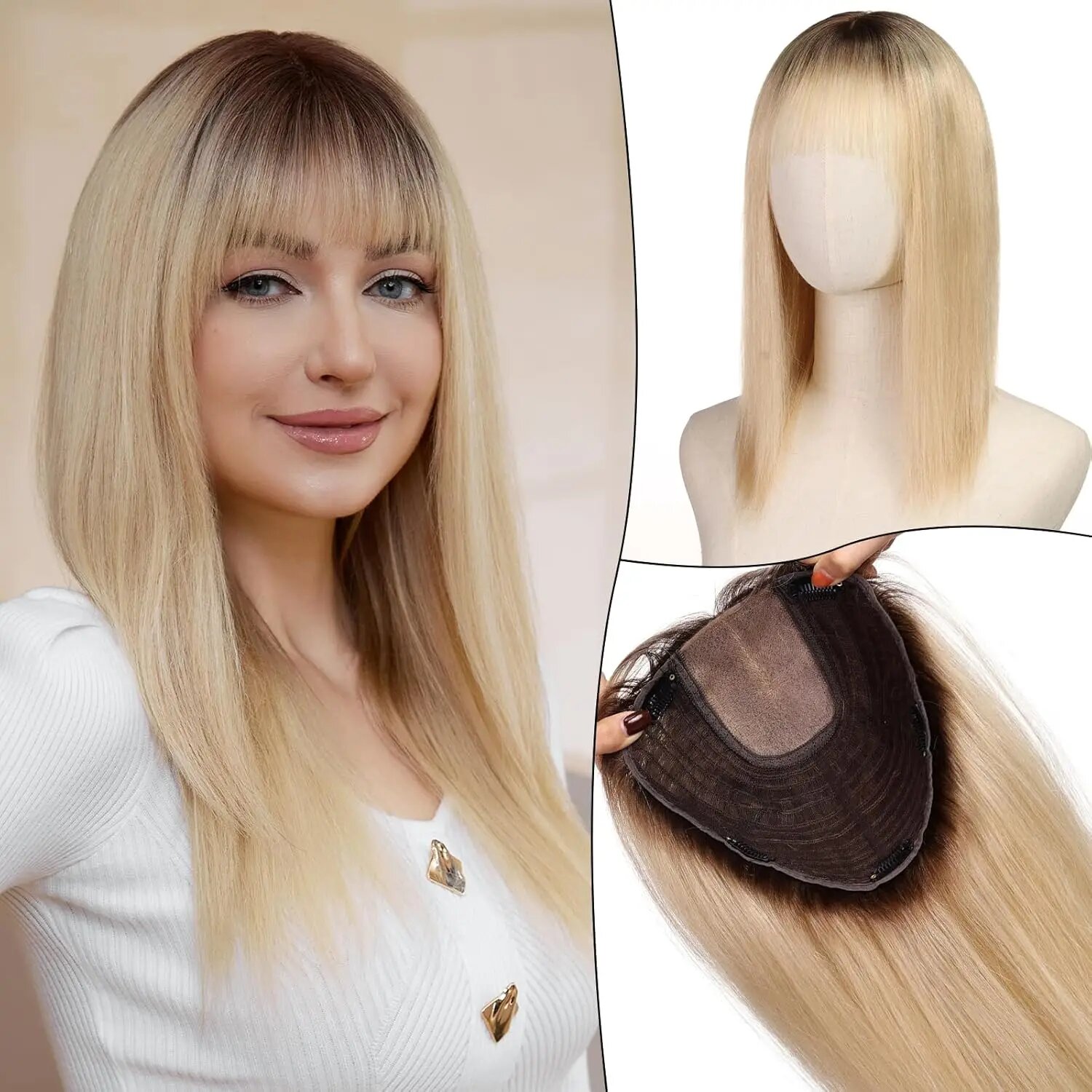 Топпер из натуральных волос HAIRCUBE, блонд с балаяж, 16 дюймов, MMFK001-4-LH