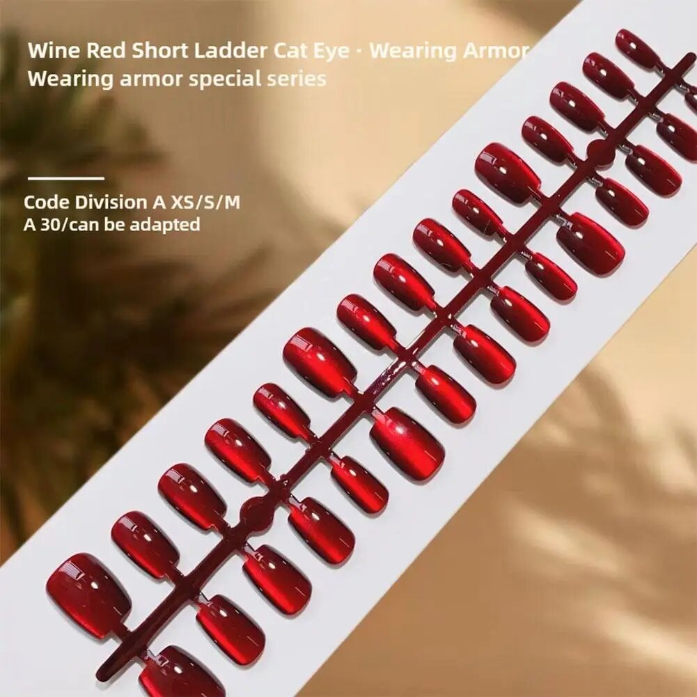 Накладные ногти «кошачий глаз» красные 30 шт. E