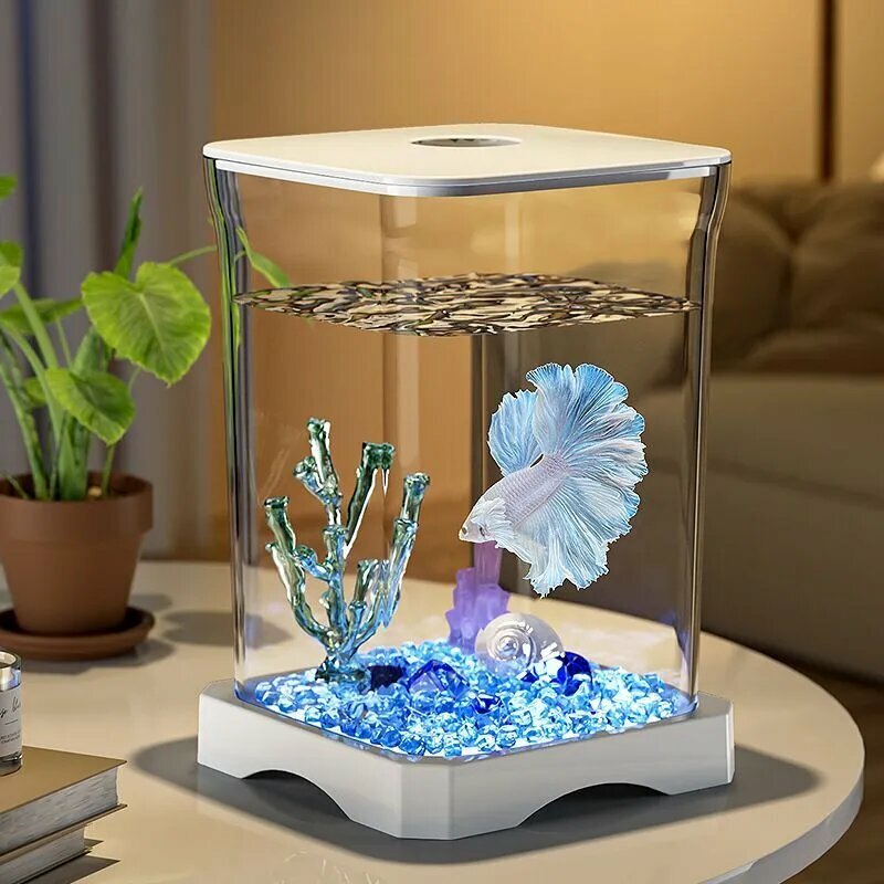 Аквариум Micro Ocean 2, LED-подсветкой, панорамный, для рыб, белый