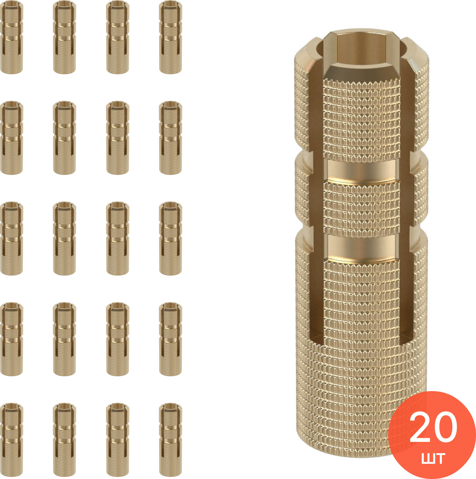 Анкер DKC / ДКС CM410416 забивной латунный разрезной, М4, 1шт. / крепеж (комплект из 20 шт)