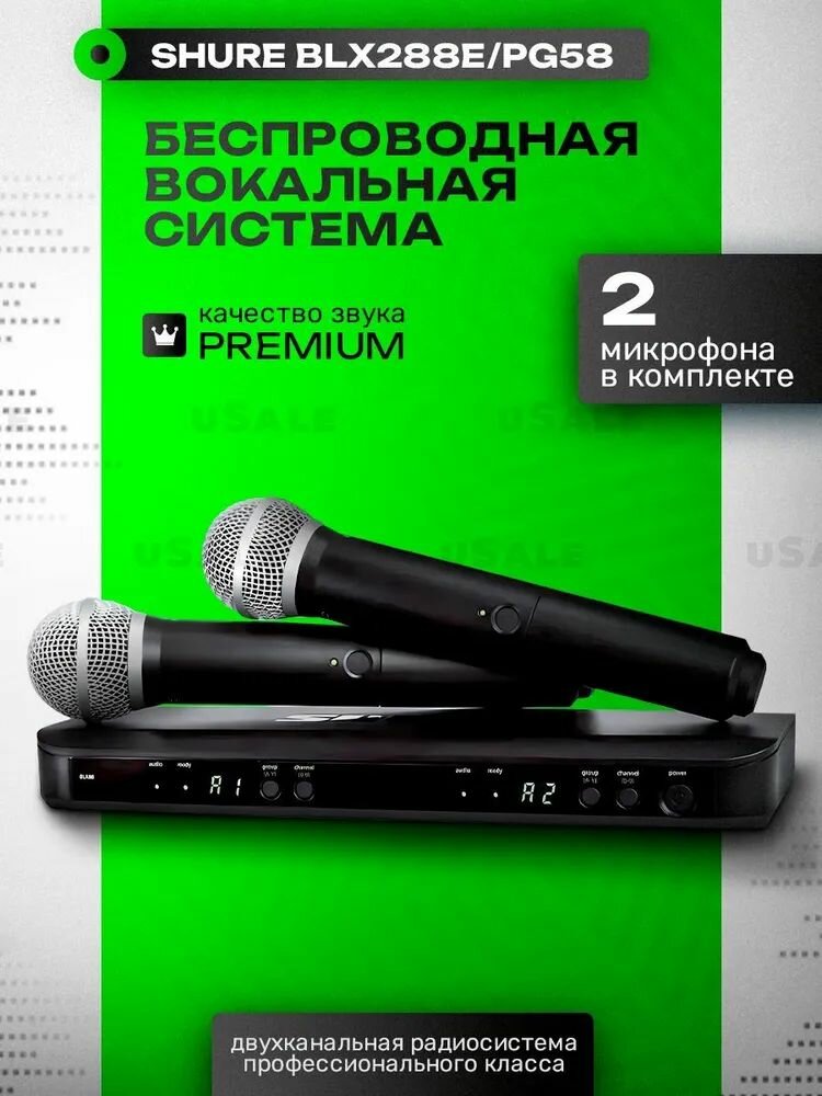Караоке система SHURE BLX288E/PG58 профессиональная беспроводная, для пения, караоке, мероприятий 2 микрофона PG58 BLX288E/PG58