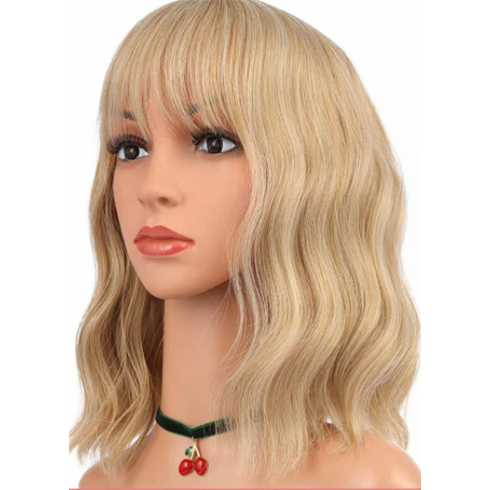 Искусственный вьющийся парик Синтетические мягкие дышащие короткие вьющиеся волнистые волосы парик с челкой для женщин Женский светло-золотой