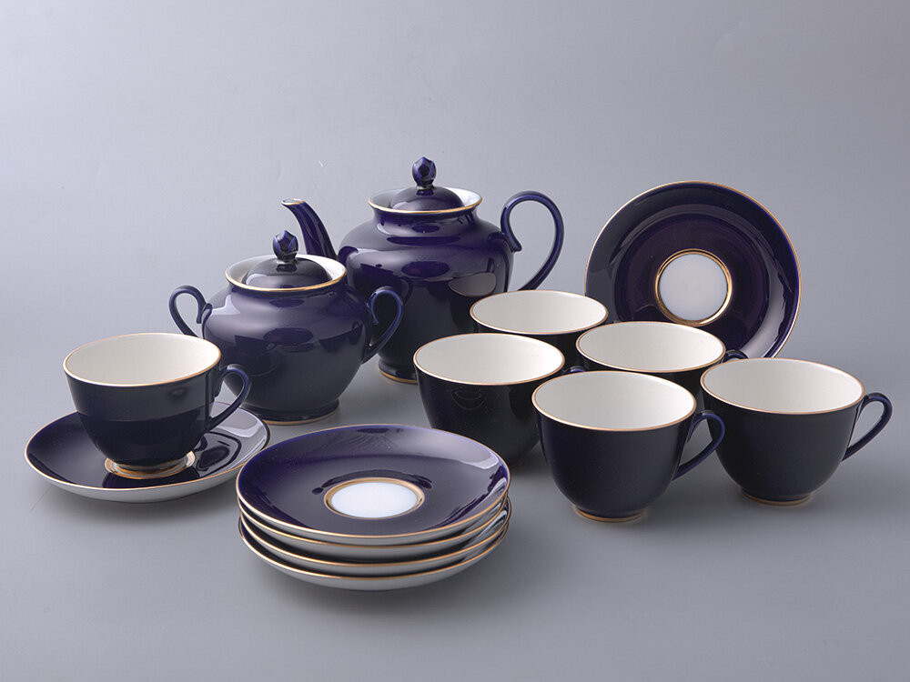 Сервиз чайный " Ночка " форма Весенняя 6 персон, 14 предметов, Императорский фарфоровый завод