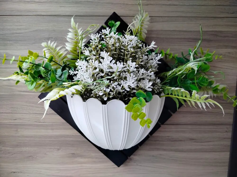 Декоративная настенная панель кашпо из дерева с цветочным горшком 2 литра