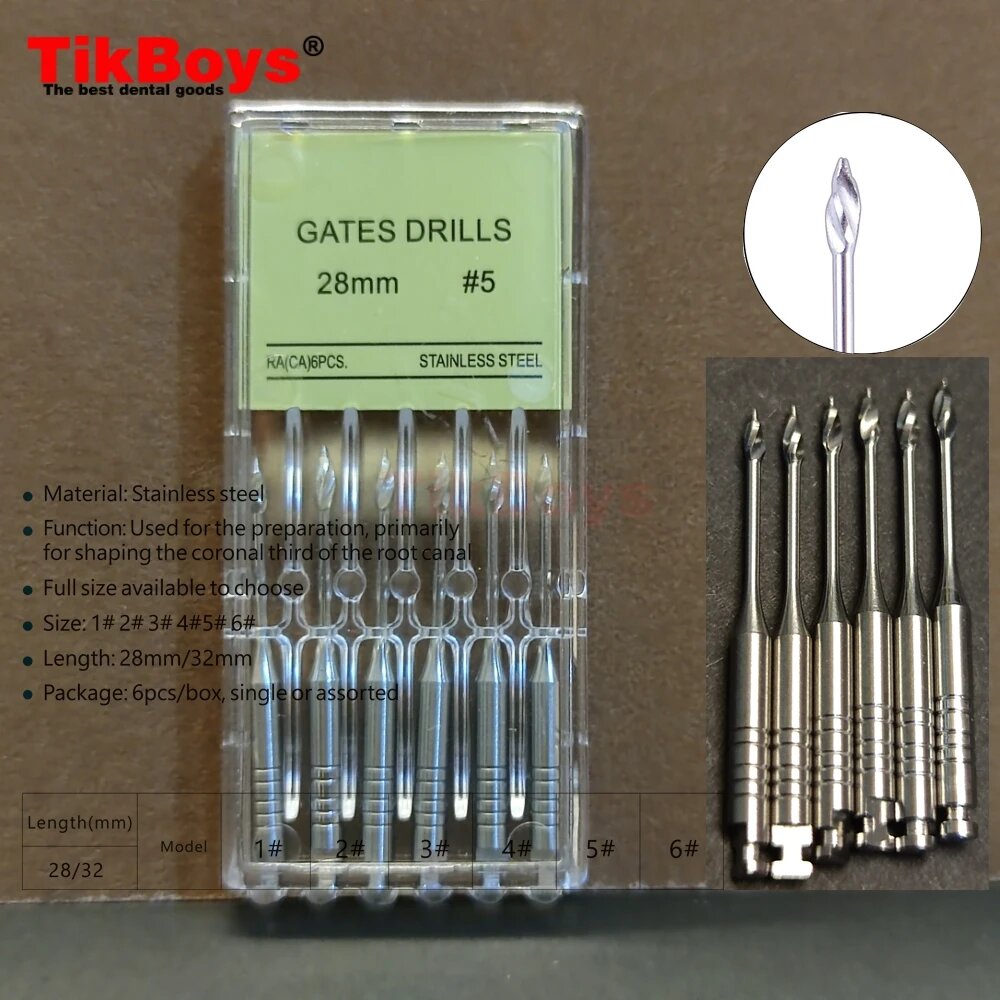 RAISYOU Эндодонтические развертки Peeso 28 мм/32 мм #1-6 Gates-28mm-5