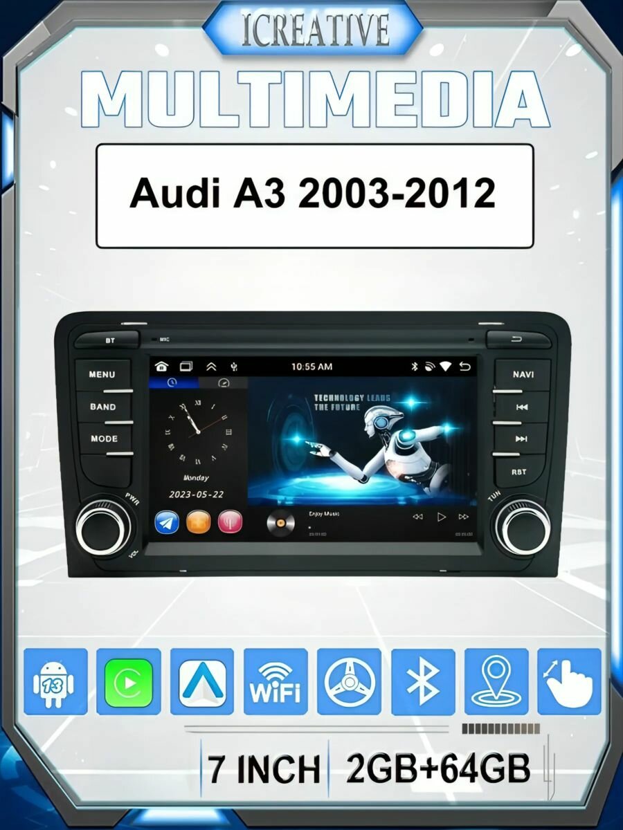 Штатная магнитола 2+64Гб, 7 дюймов, для Audi A3 8P S3 2003-2012 RS3 Sportback, Android Auto, Carplay, Gps навигатор
