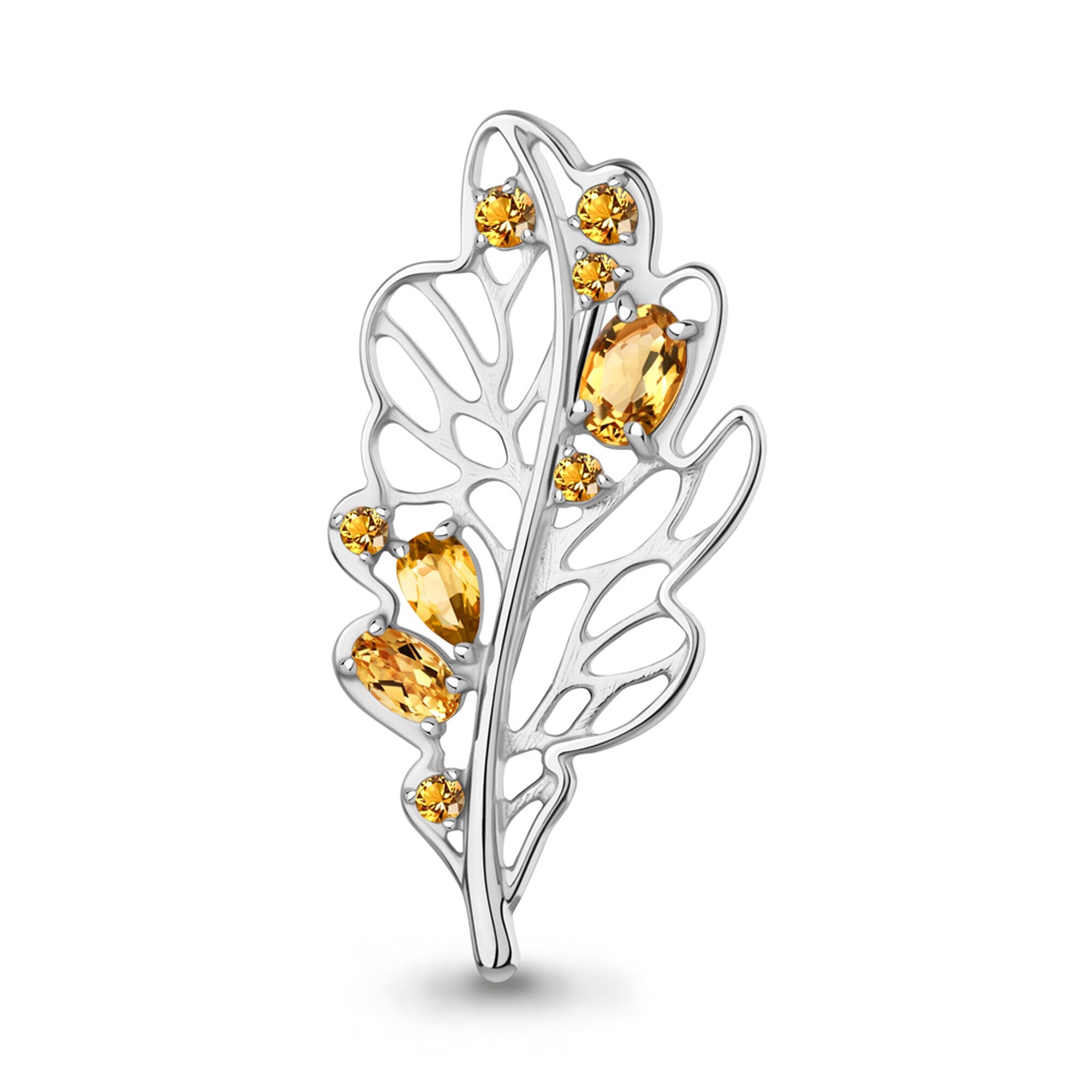 Брошь, серебро, 925 проба, родирование, цитрин