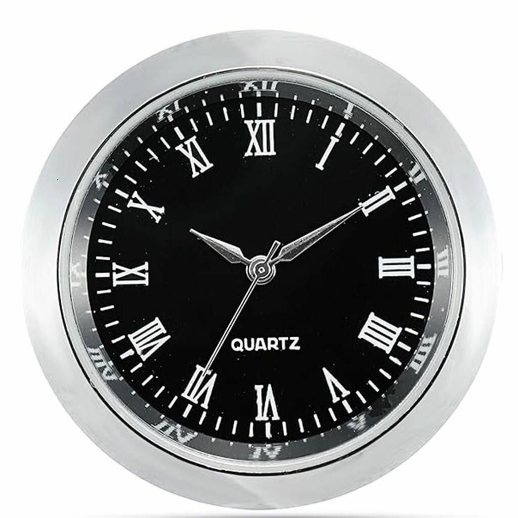 Круглые металлические часы с римскими цифрами, - серебряная рамка черного цвета r