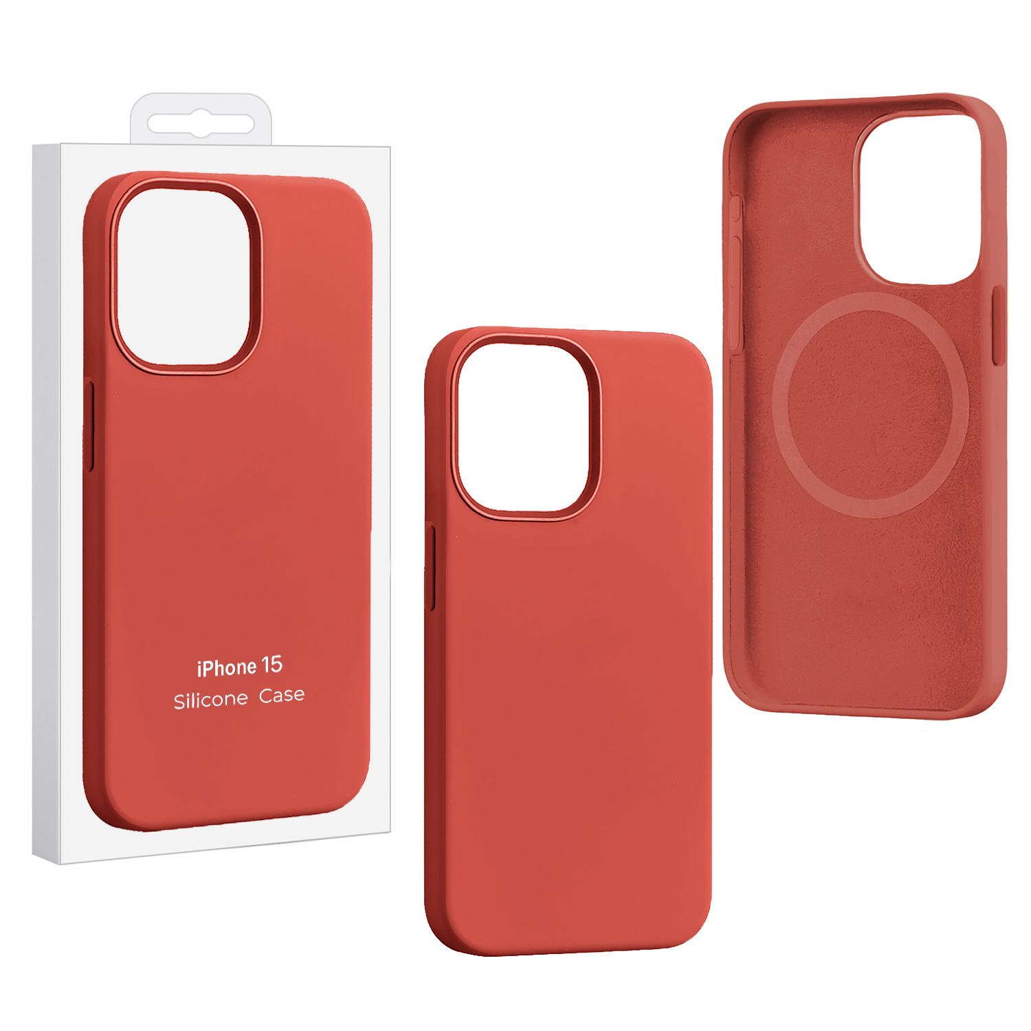 Чехол для iPhone 15 Silicon Case Guava, анимация NFC, поддержка беспроводной зарядки, красный